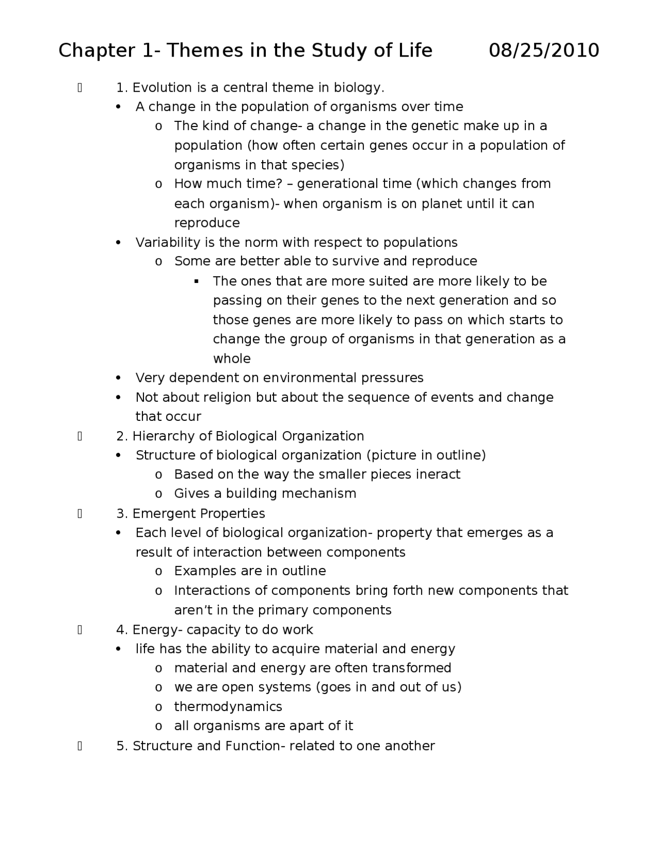 Themes in the Study of Life - Lecture Notes | BIOL 1201 - Docsity