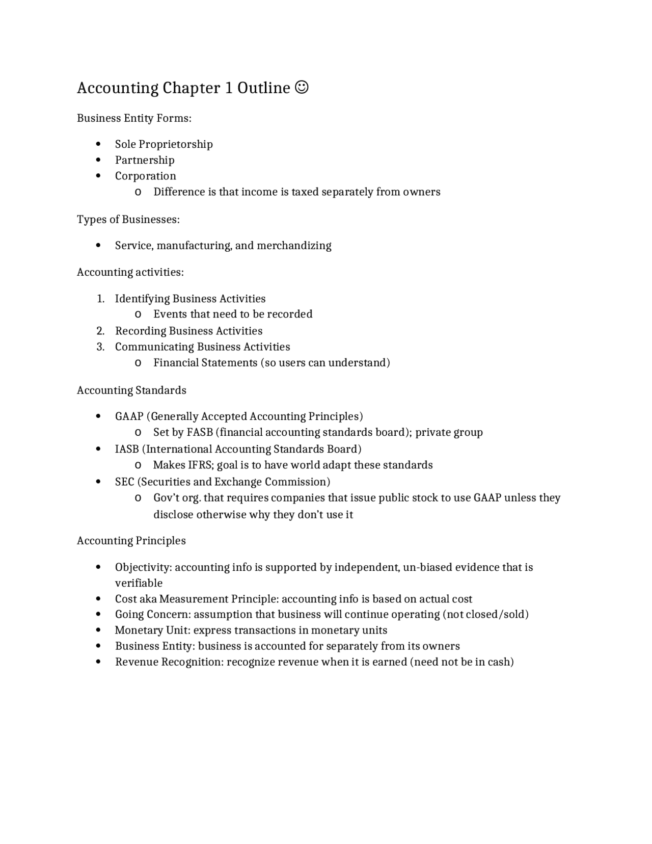 Outline For Principles Of Accounting I Acct 2101 Docsity