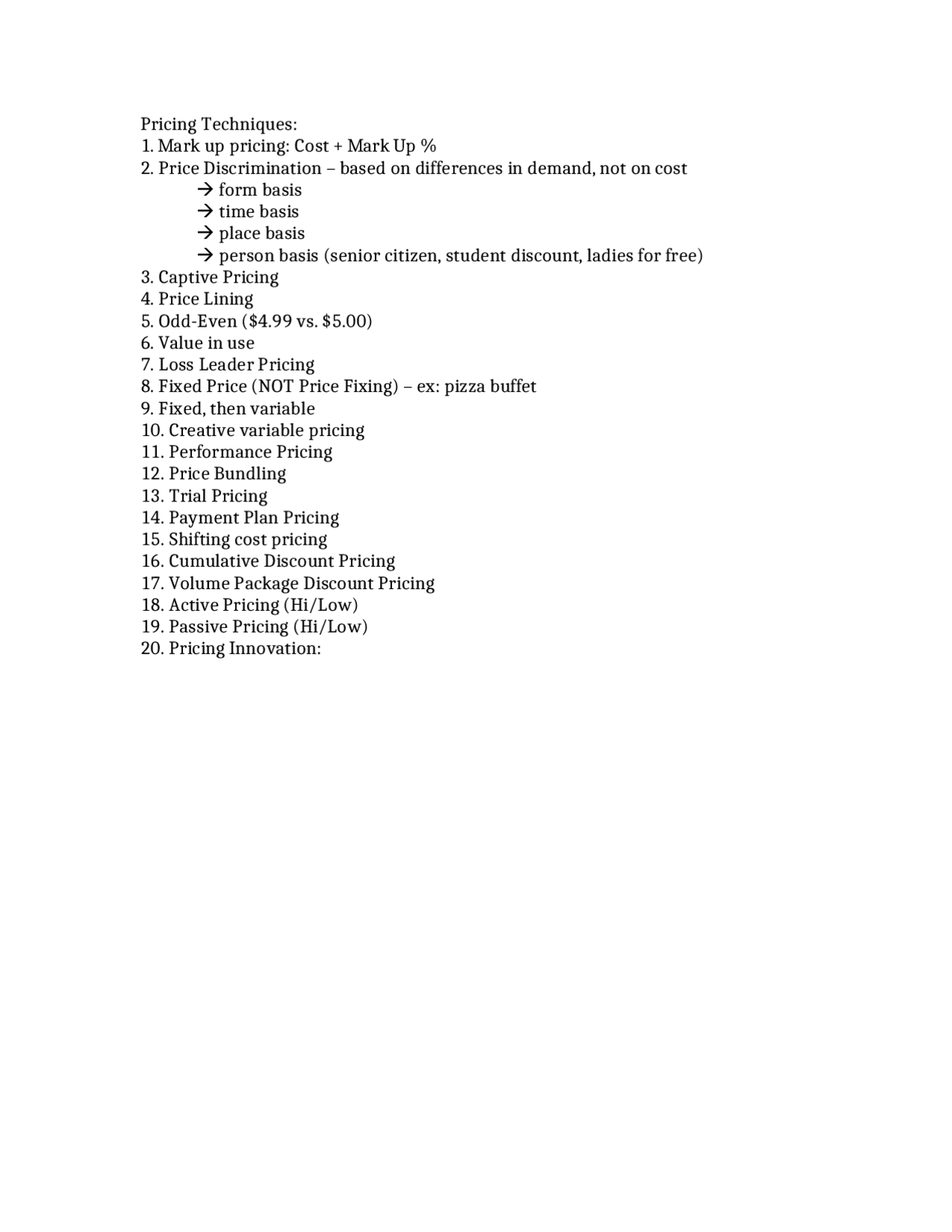 Lecture Notes On Pricing Techniques Principles Of Marketing Mktg