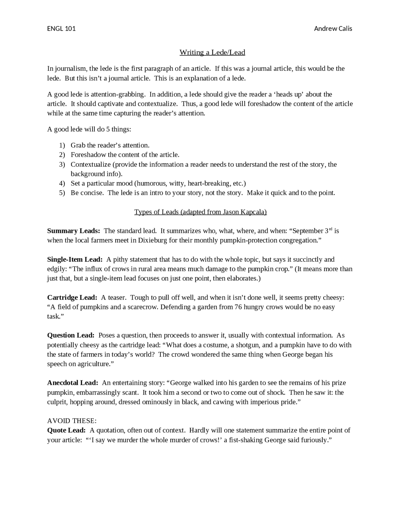 Understanding the Importance and Types of Leads in Journalism - Prof ...