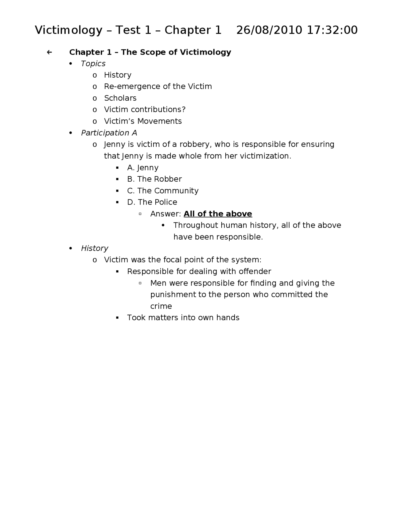 The Scope of Victimology - Test 1 Notes - Victimology | CJC 312 | Study ...