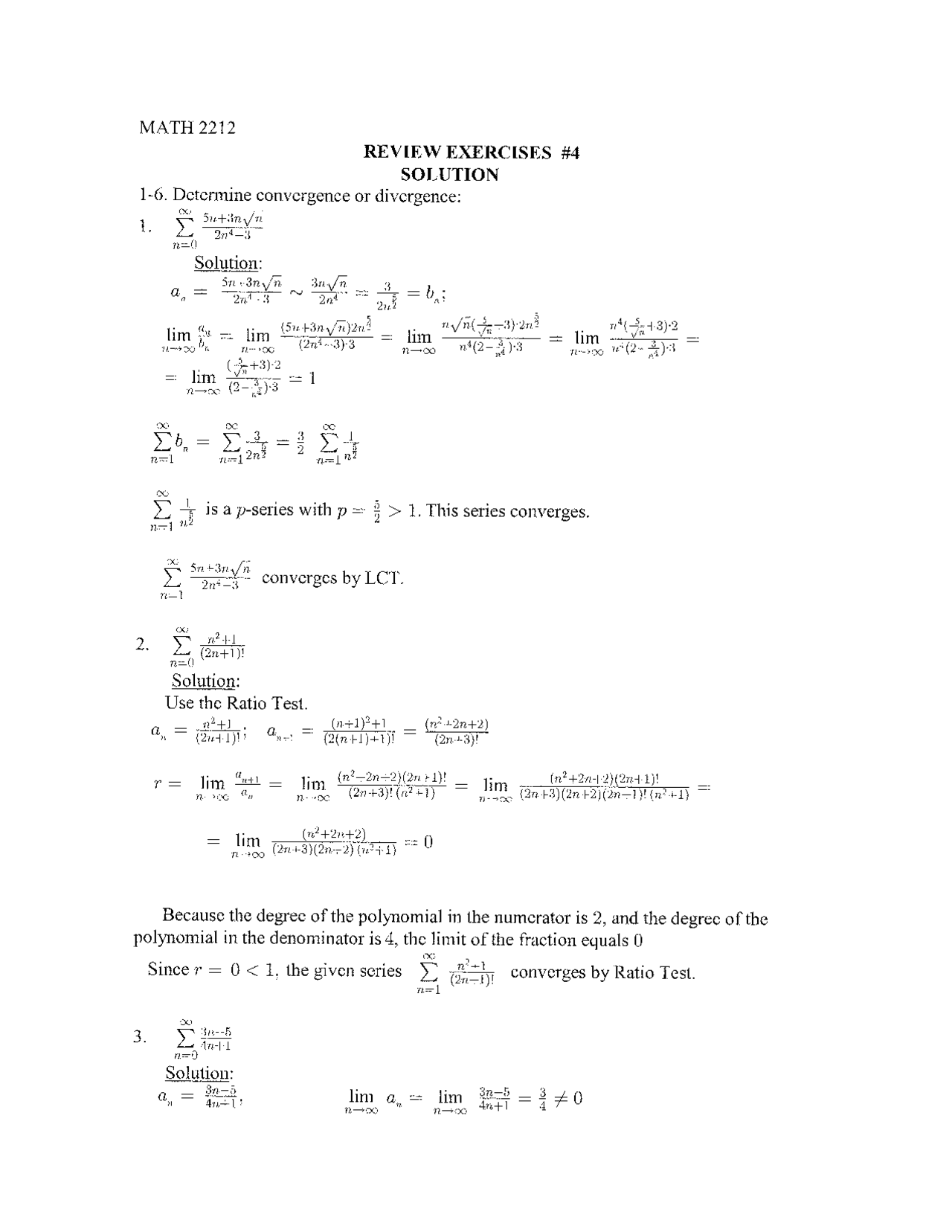 Calculus of One Variable II - Review Exercise Solution | MATH 2212 ...