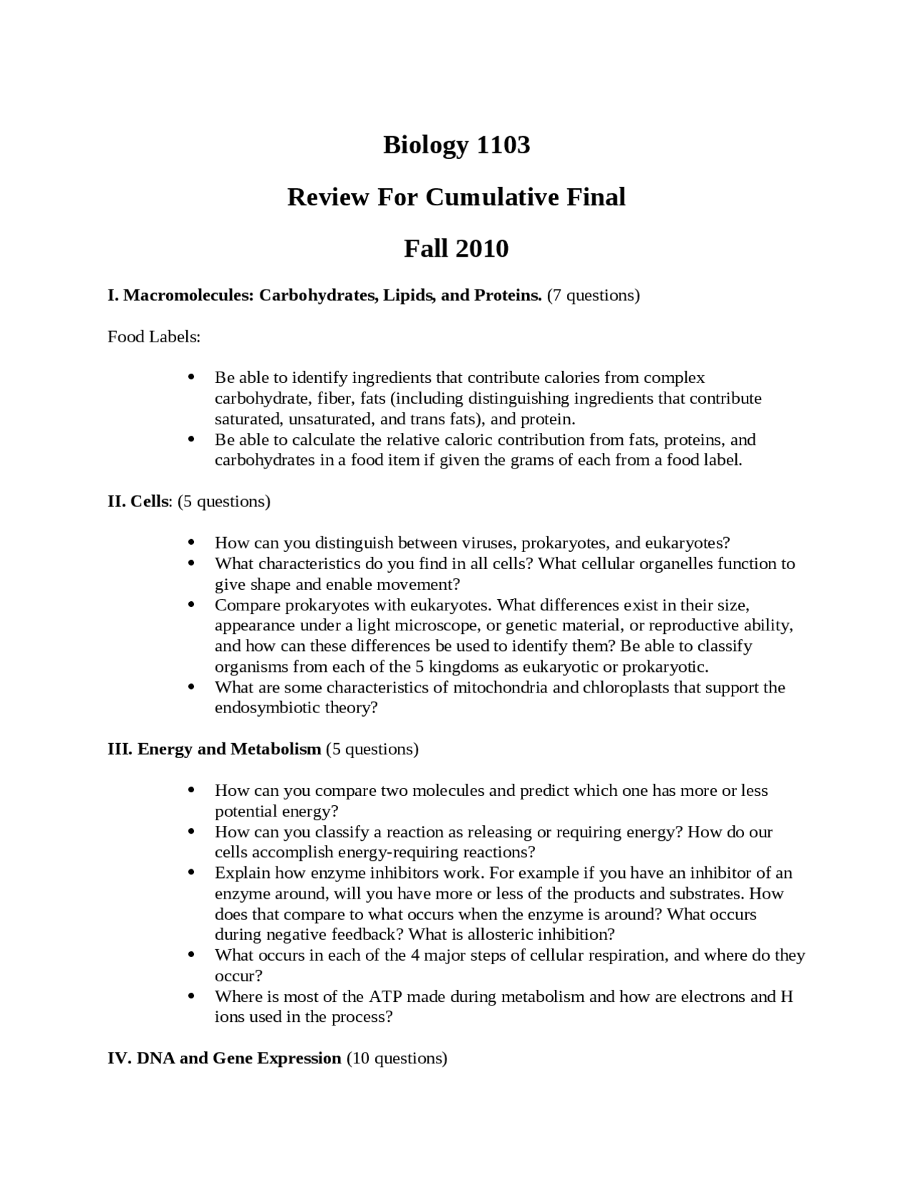 Review for Cumulative Final - Basic Concepts in Biology | BIOL 1103 ...