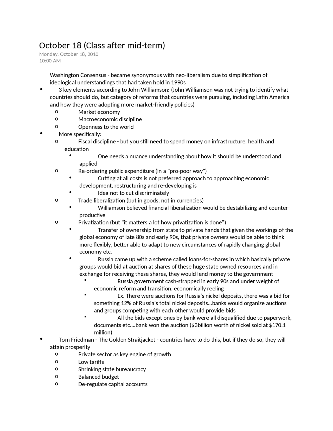 The Washington Consensus In Global Issues Midterm Exam Ints 210