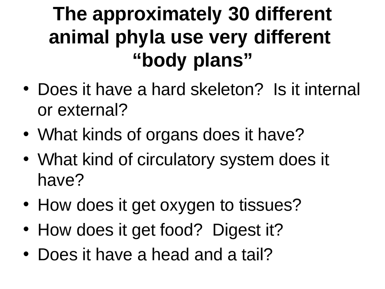 The Approximately 30 Different Animal Phyla Use Very Different Body ...