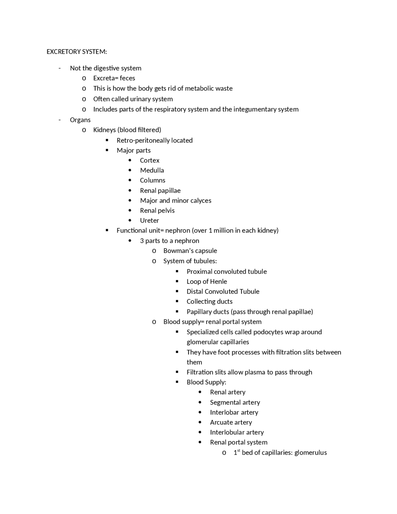 Notes on Excretory System | Human Anatomy and Physiology II | BIOL 207 ...