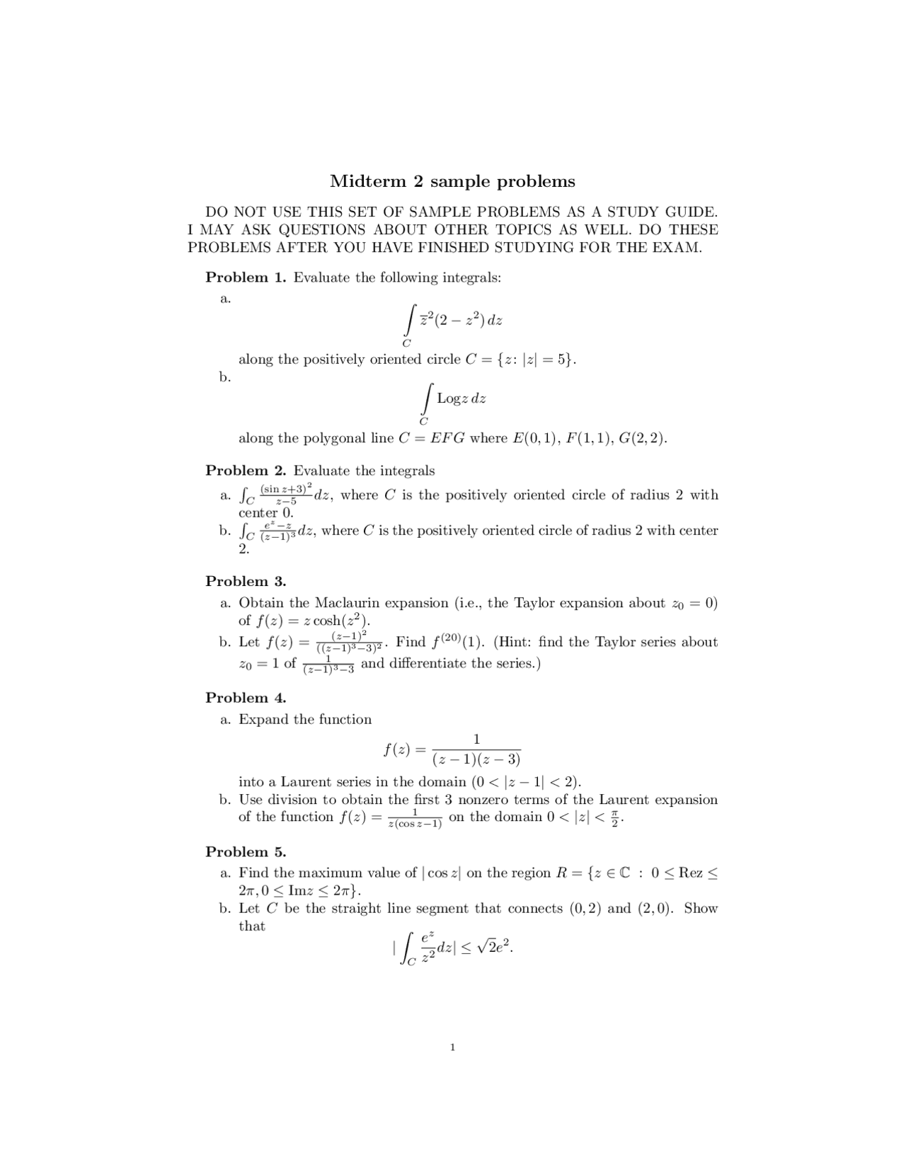 Midterm 2 Sample Problems Complex Variables Math 322 Docsity