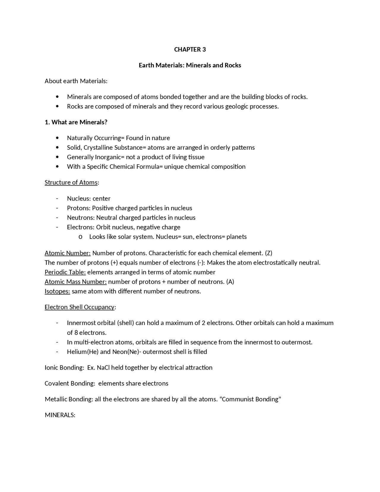 Notes on Earth Materials: Minerals and Rocks | GEOL 1001 - Docsity