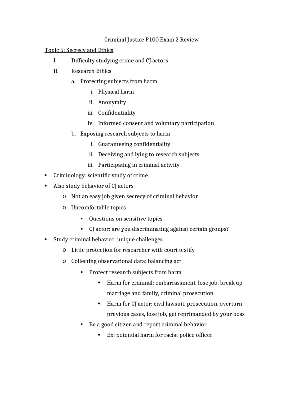 Exam 2 Review - Introduction to Criminal Justice | CJUS - Docsity