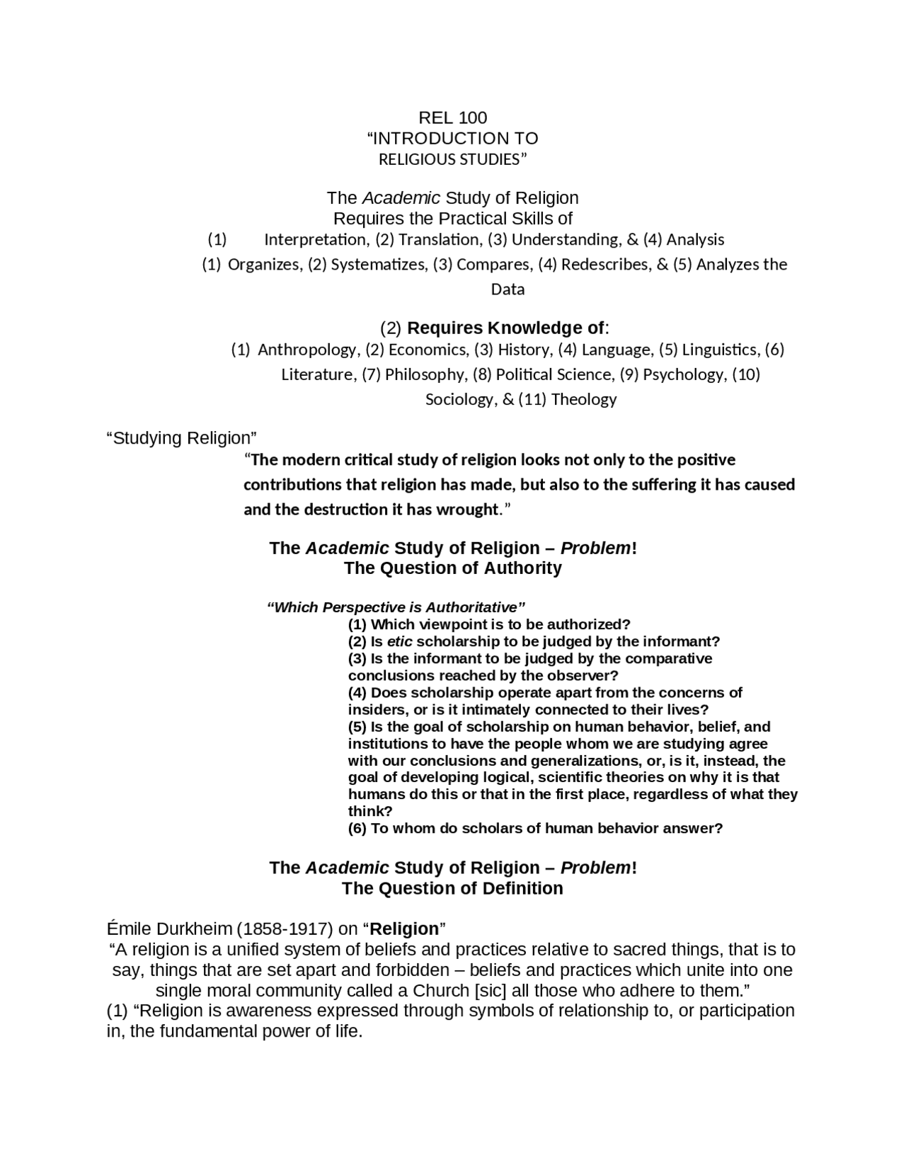 Overview of Notes | Introduction to Religious Studies | REL 100 - Docsity