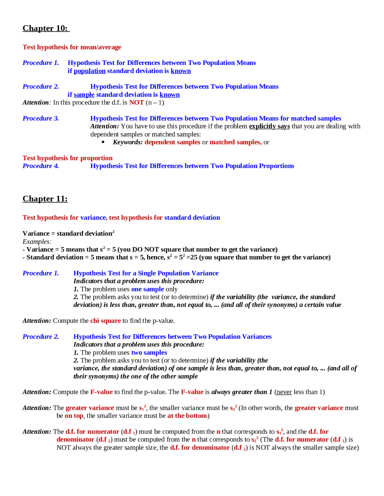 Test Hypothesis for Mean, Variance Standard Deviations - Study Guide ...