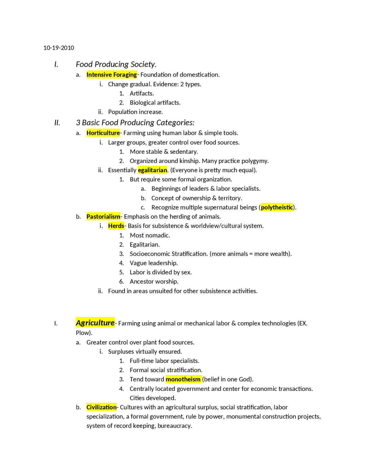 Food Producing Society/ Subsistence Patterns | SOCA 105 - Docsity