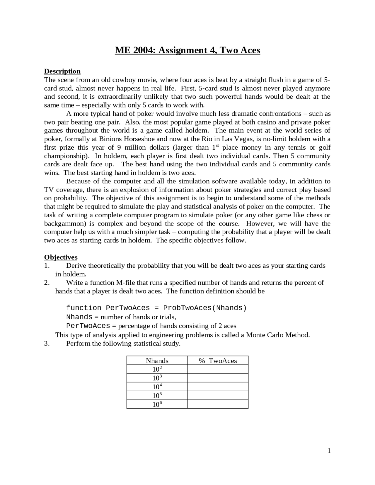 Two Aces - Assignment 4 - Engineering Analysis Numerical Methods | ME 2004 - Docsity