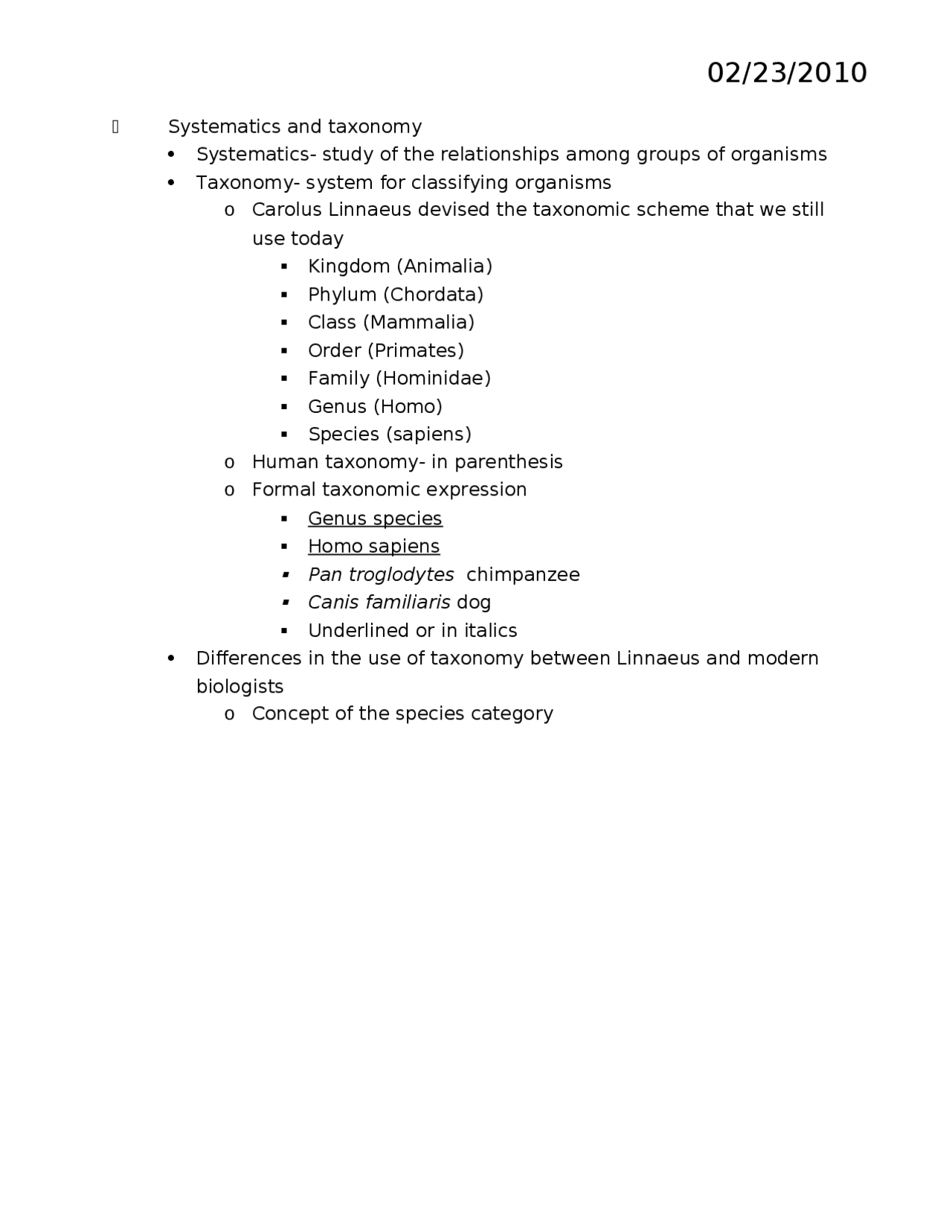 Notes On Systematics And Taxonomy Introduction To Biological Science