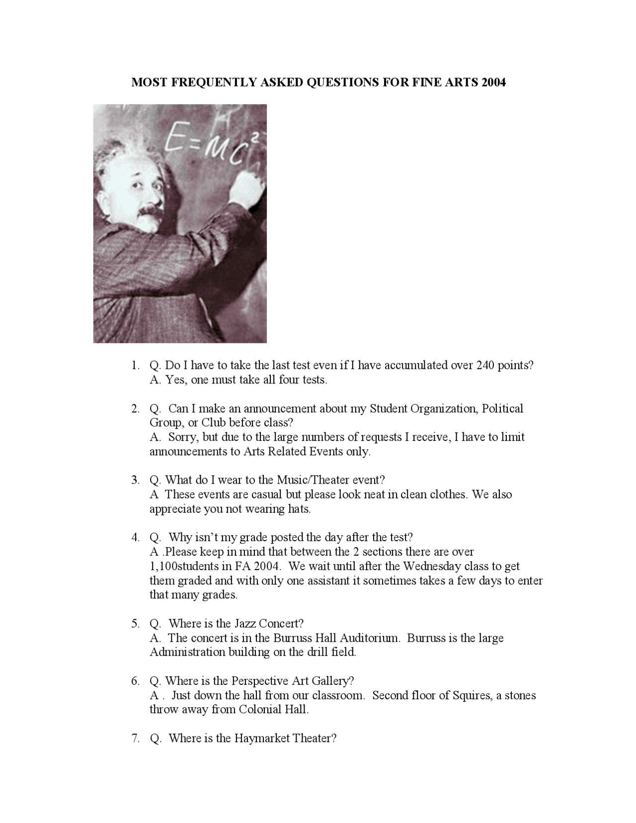 Most Frequently Asked Questions for Fine Arts | FA 2004 - Docsity