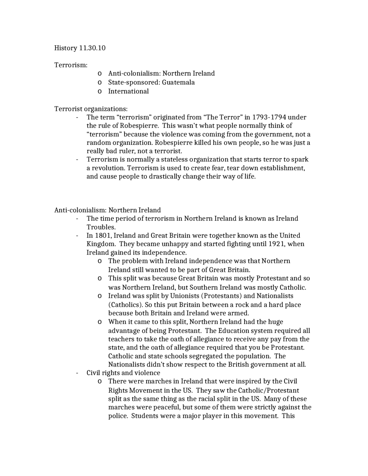 Notes on Terrorism - World Civilization II | HIS 102 | Study notes ...
