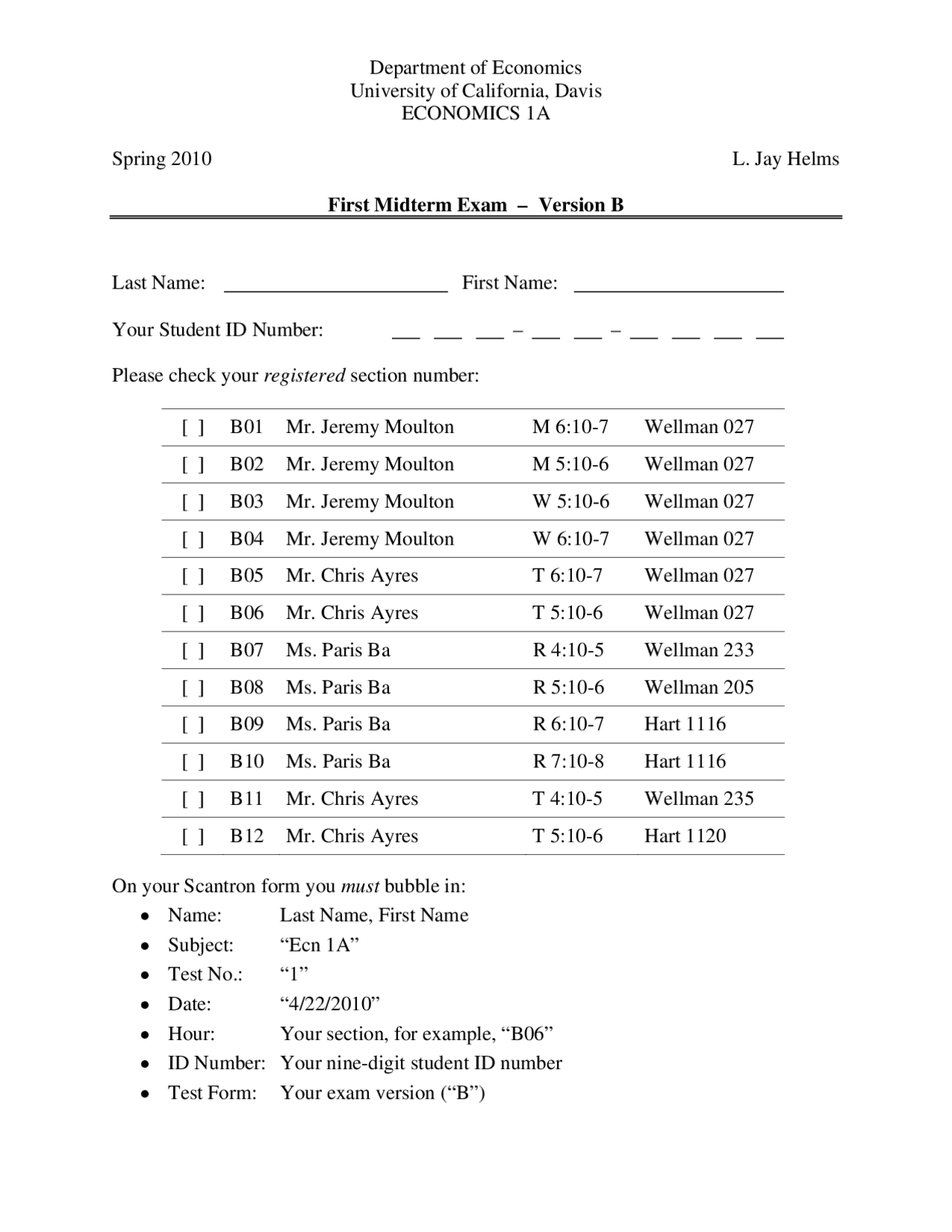 First Midterm Exam Principles Of Microeconomics Ecn 001a Exams