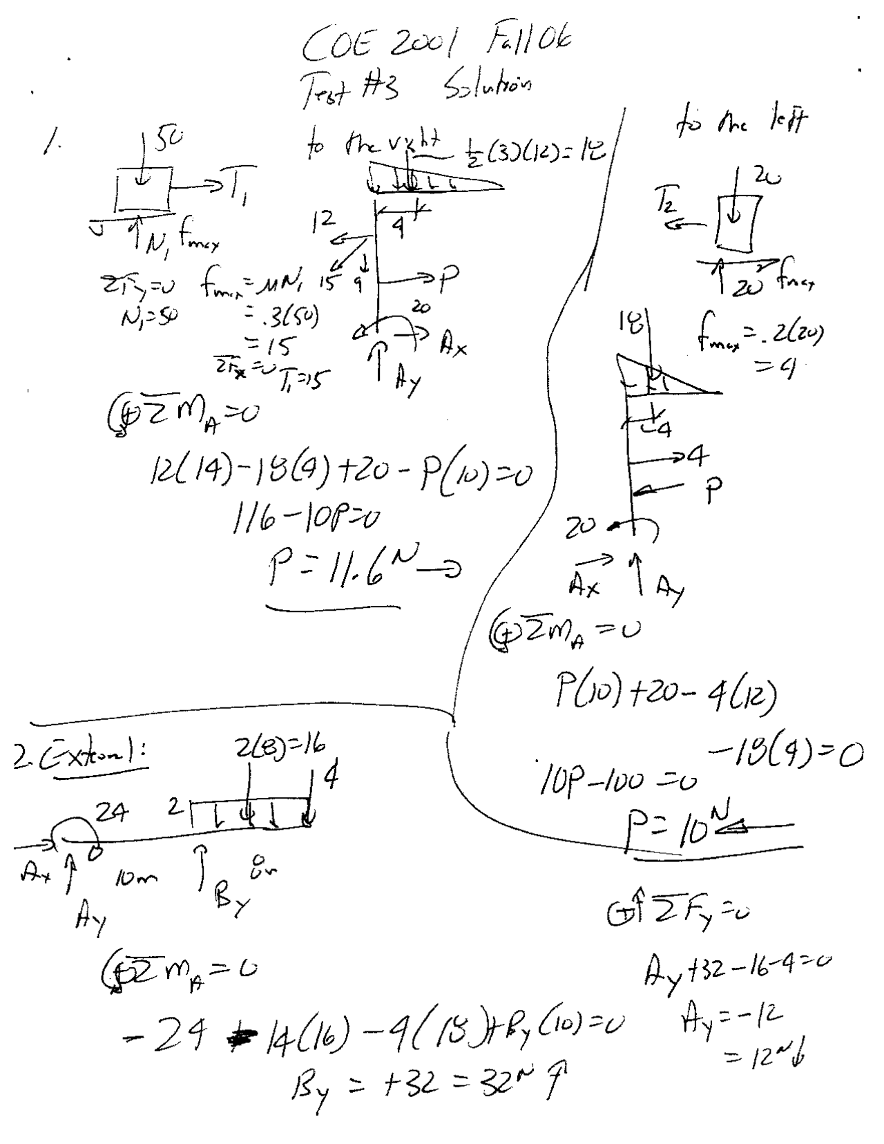 Solved Problems On The Statics Test 3 Coe 2001 Docsity
