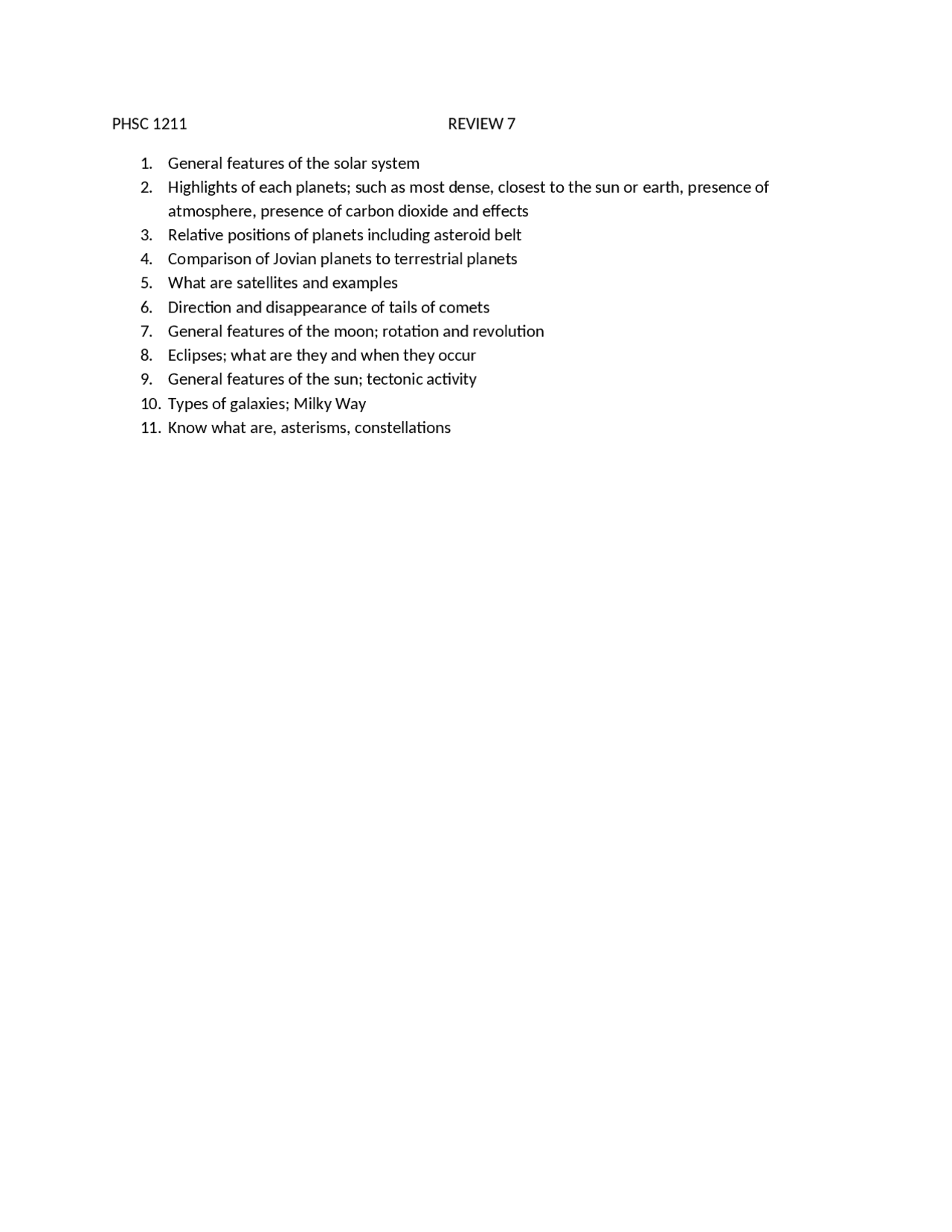 Review Sheet For Quiz Physical Environment Phsc 1211 Docsity