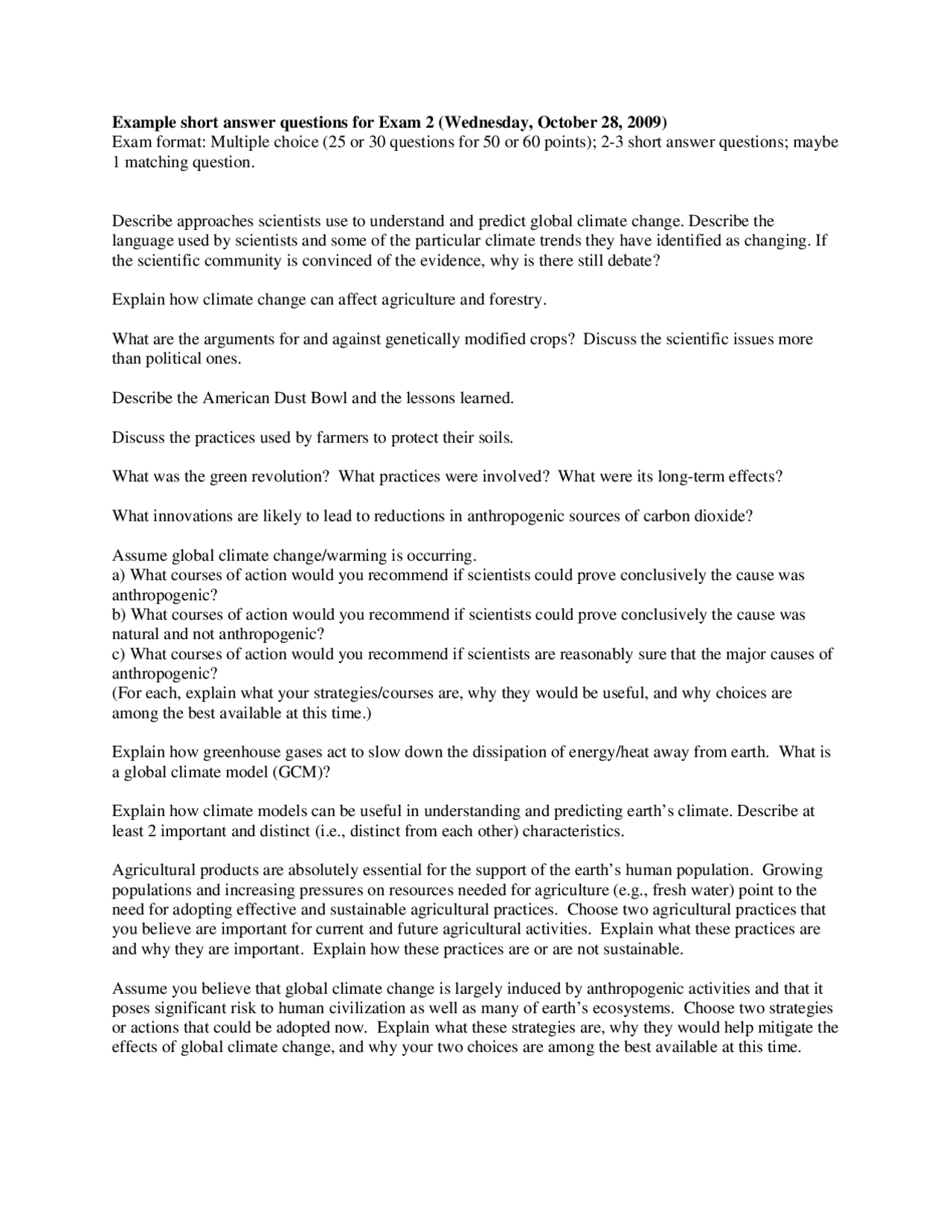 Exam 2 With Questions Introduction Environmental Science En Sp 200