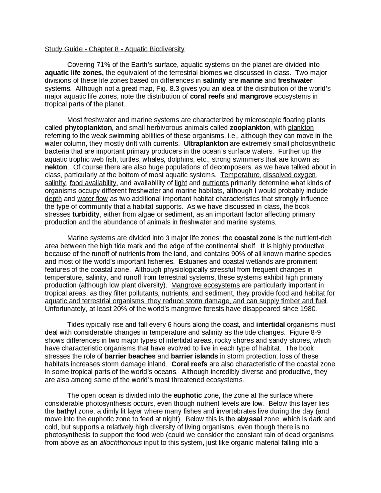 Study Guide - Aquatic Biodiversity - Renewable Natural Resources | RNR ...