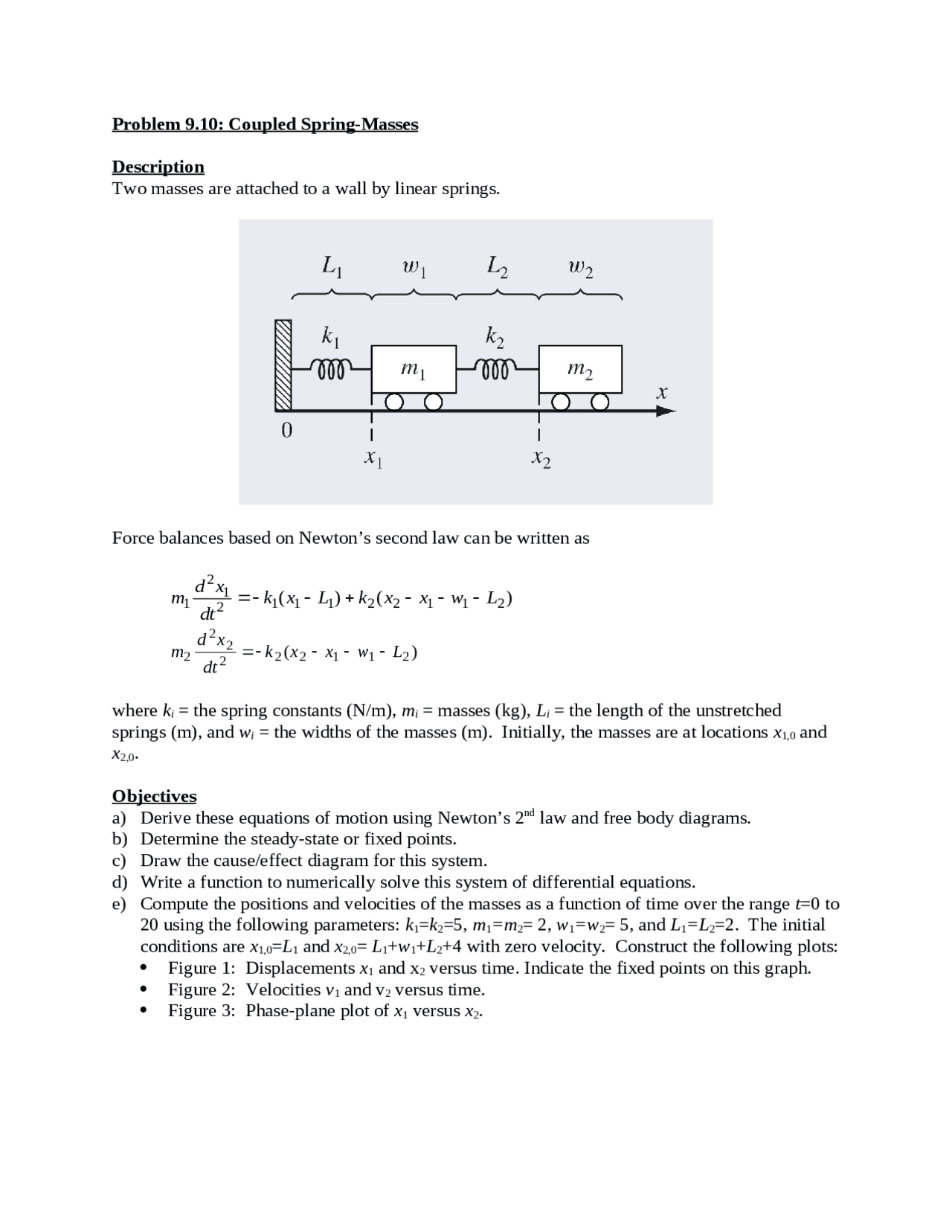 Coupled Spring Masses - Engineering Analysis Numerical Methods | ME 2004 - Docsity