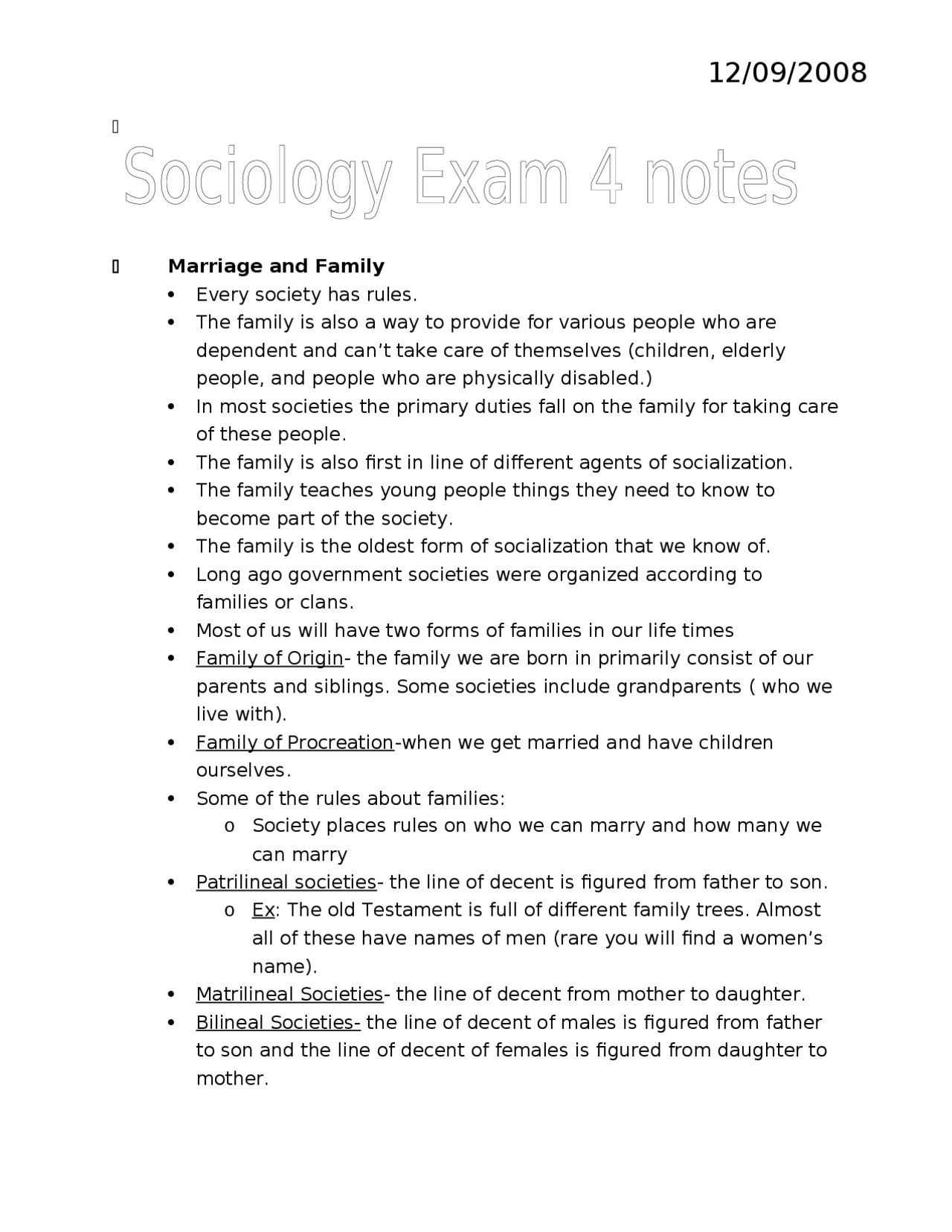 Notes on Marriage and Family - Introductory Sociology | SOCL 2001 - Docsity