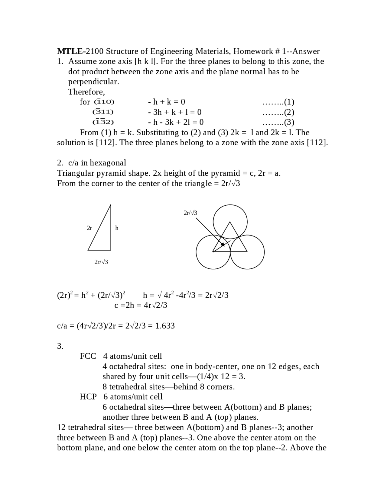 Homework 1 Answers Structure Of Engineering Materials Mtle 2100