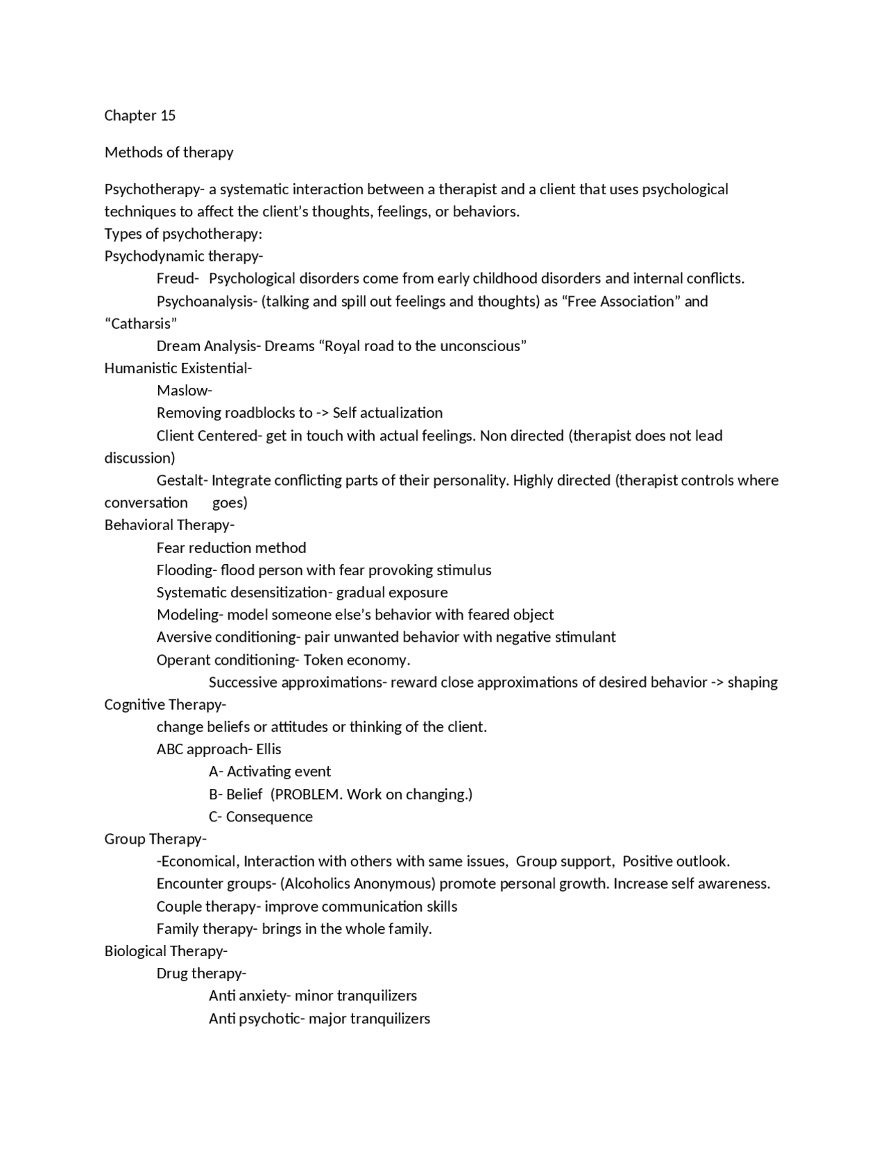 Methods of Therapy - Elements of Psychology - Notes | PSY 1113 - Docsity