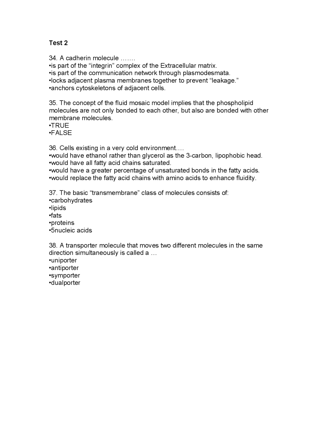 Test 2 With Solutions Principles Of Biology Biol 1105 Docsity
