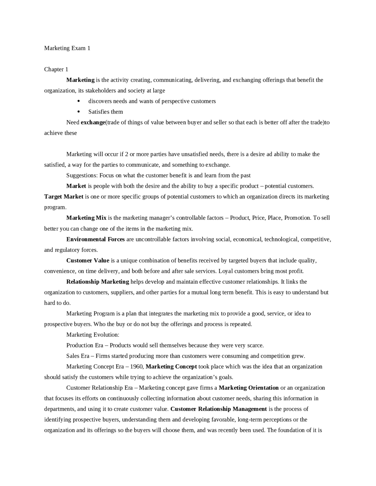 Notes on Introduction to Marketing Exam | MKTG 3104 - Docsity