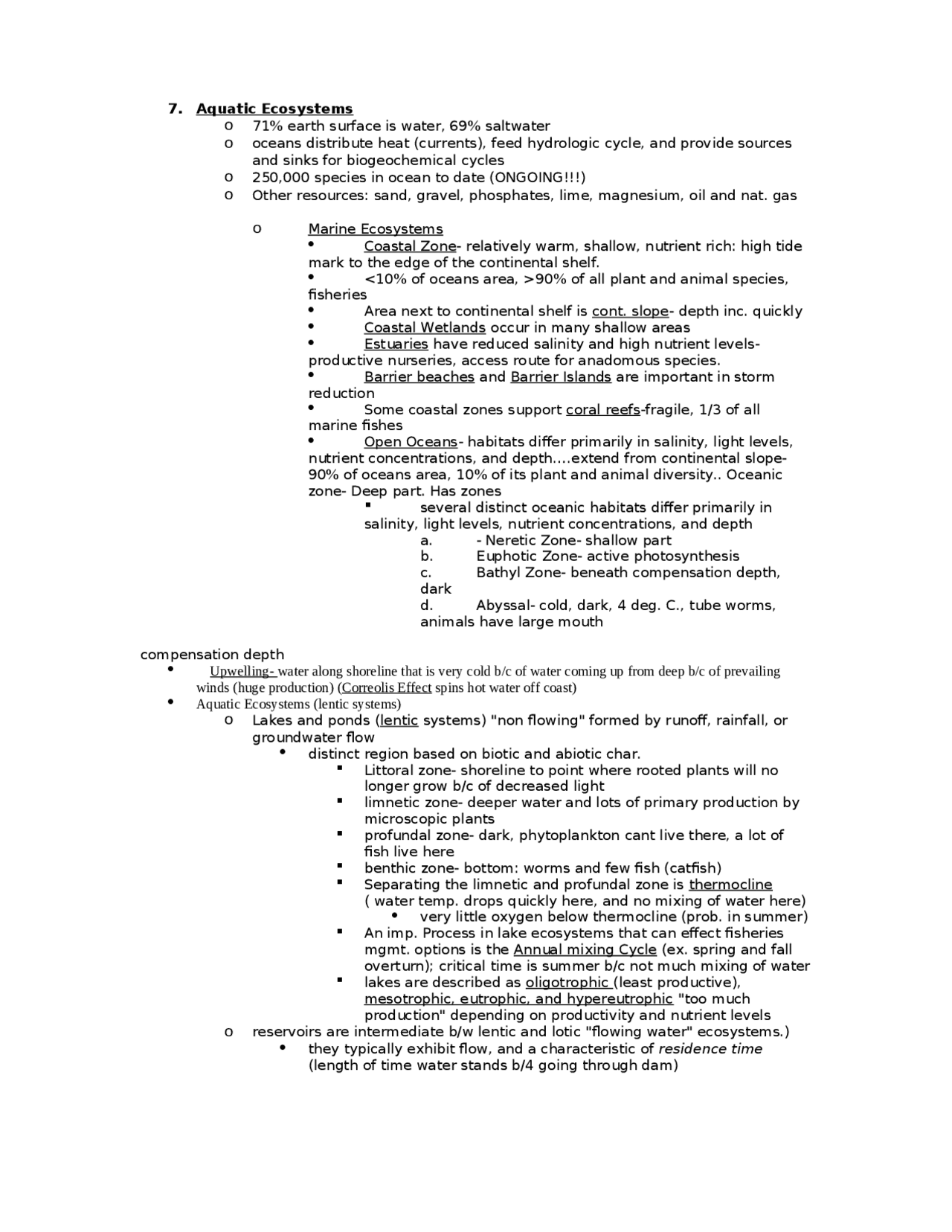 Final Notes Aquatic Ecosystems Natural Resource Conservations Rnr