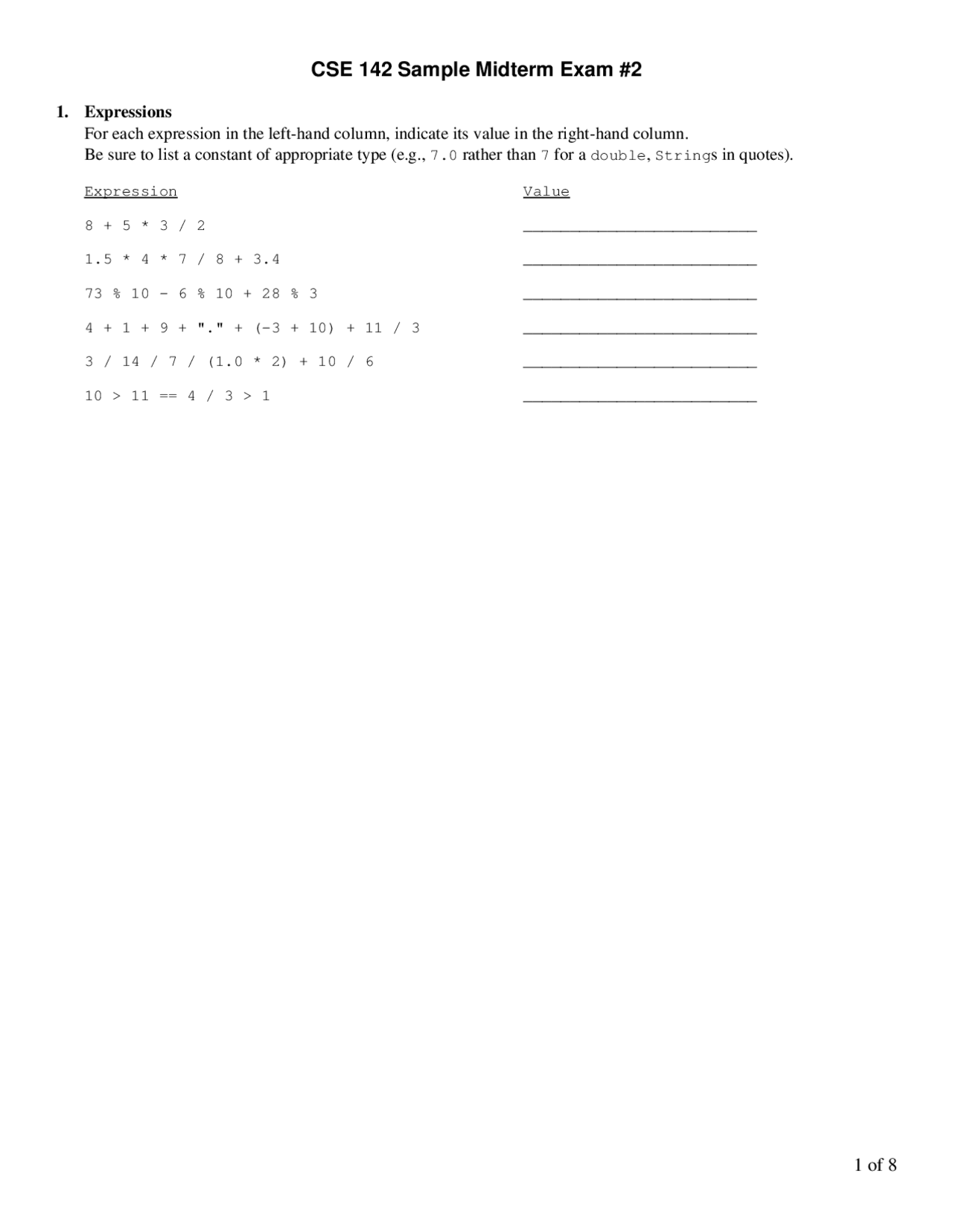 Expression, Parameter Mystery and While Loop Simulation | CSE 142 ...