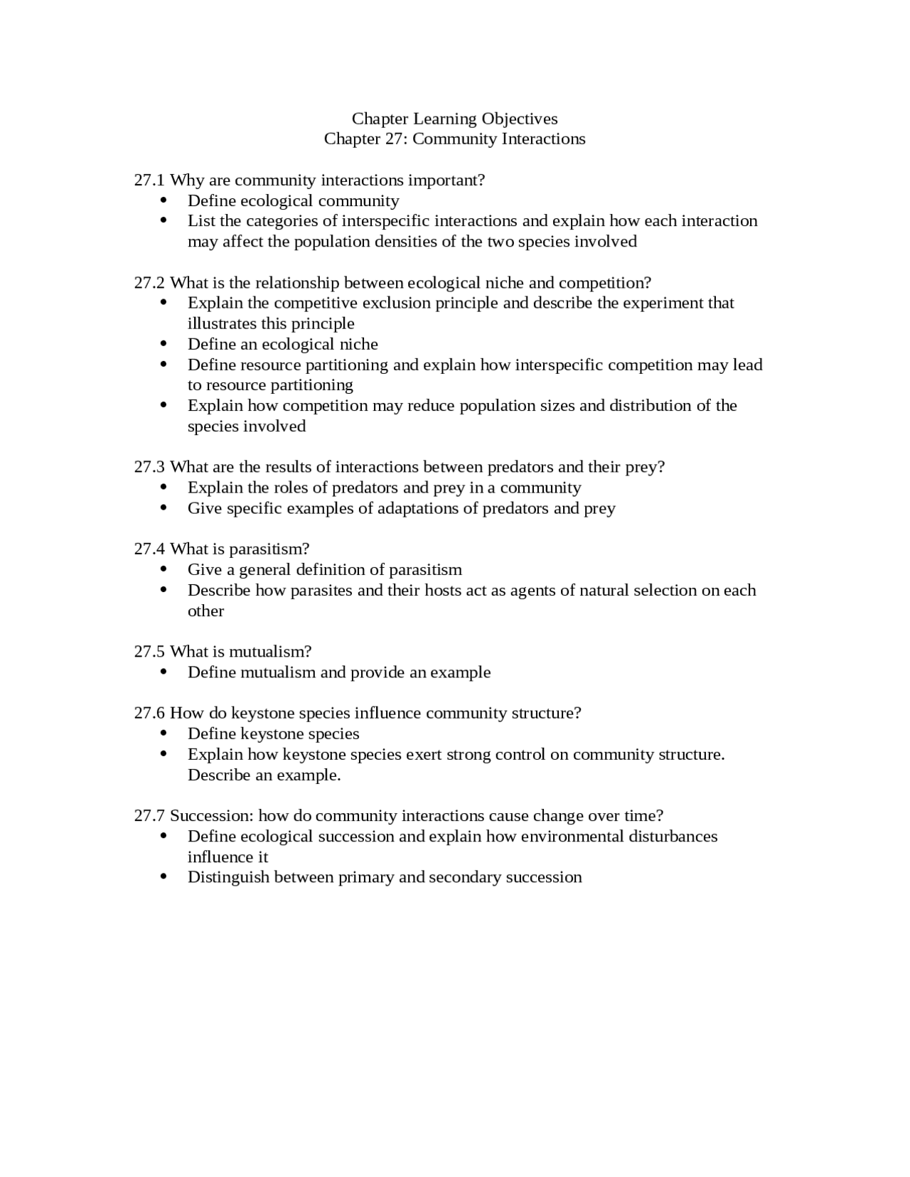 Learning Objectives on Community Interactions | BIOL 1001 | Study notes ...