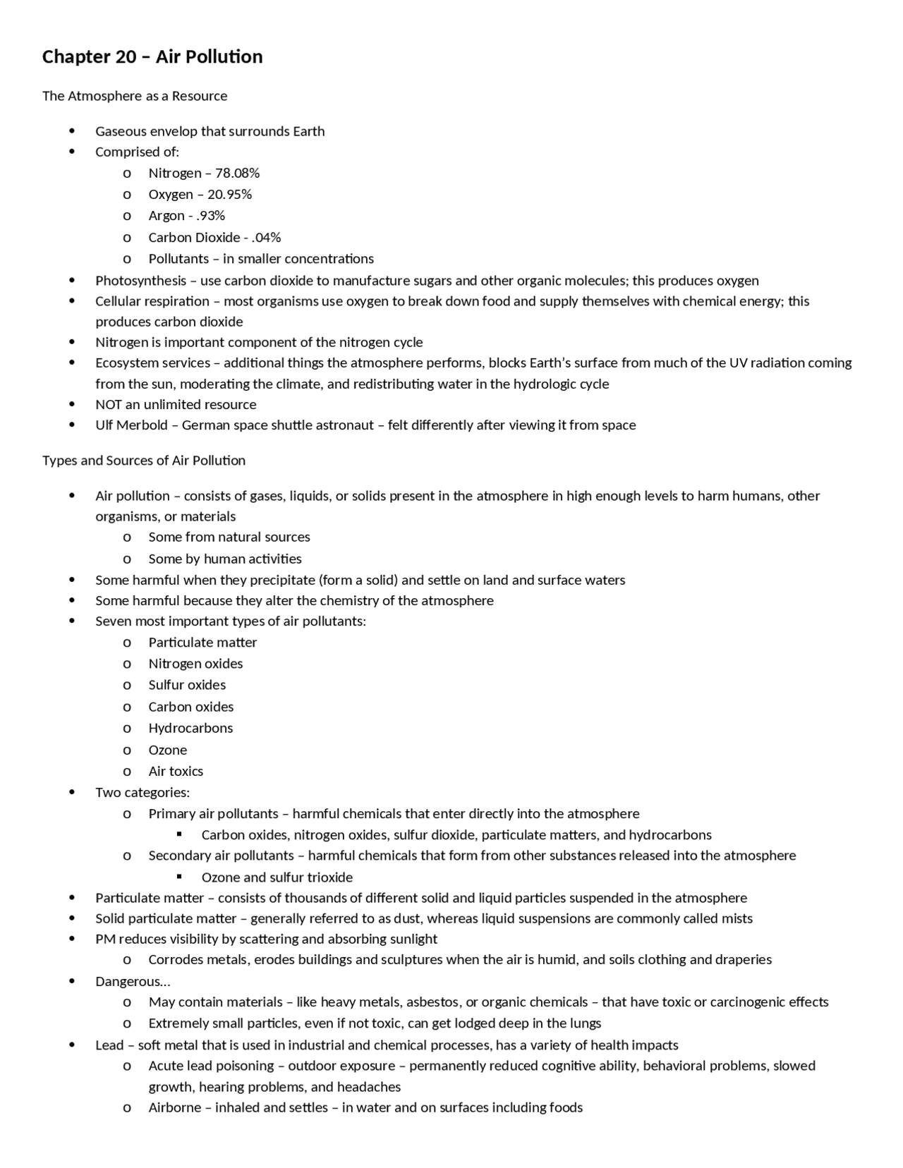 Air Pollution - Notes | Introduction to Environmental Science | EN SP ...