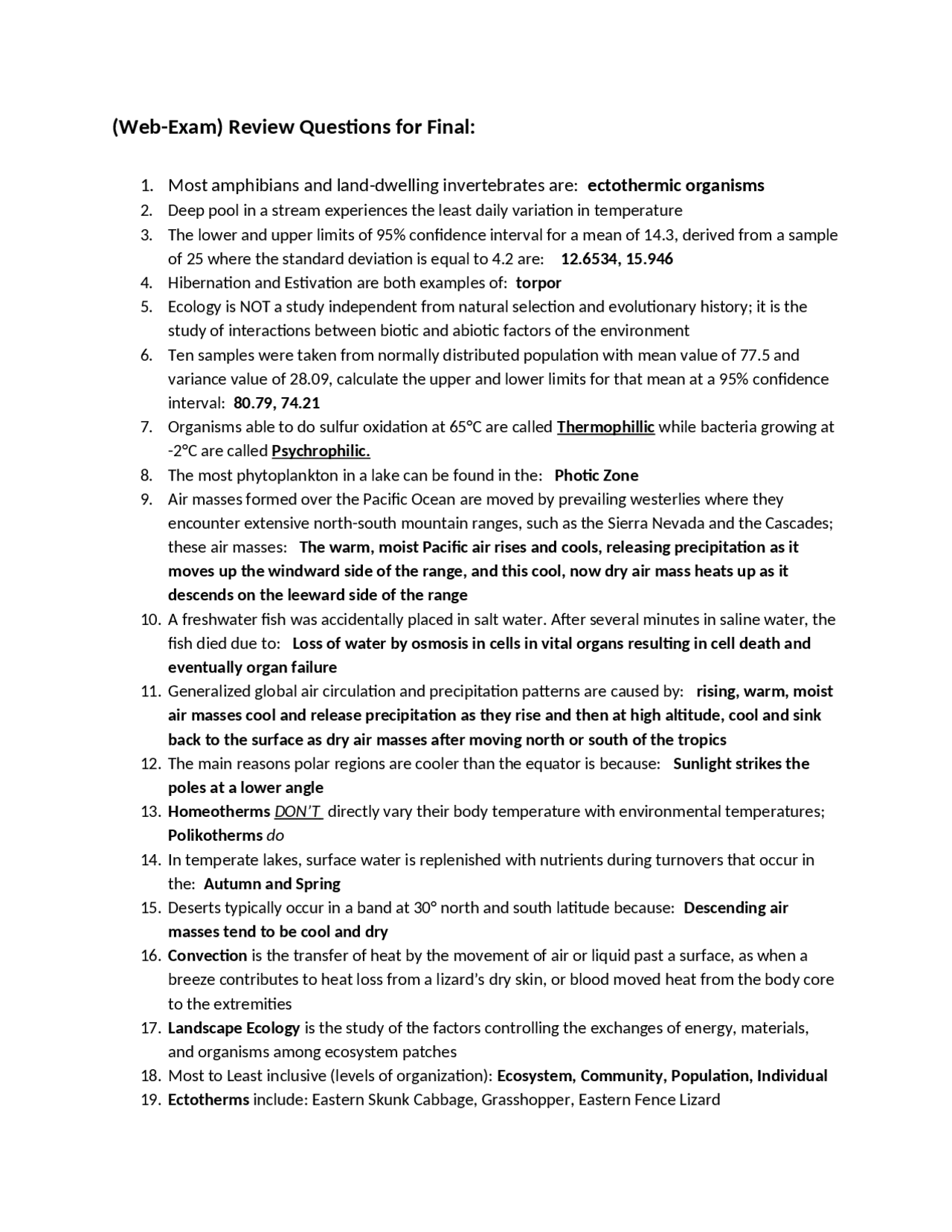Review Questions For Final Exam Ecology Biol 2800 Docsity