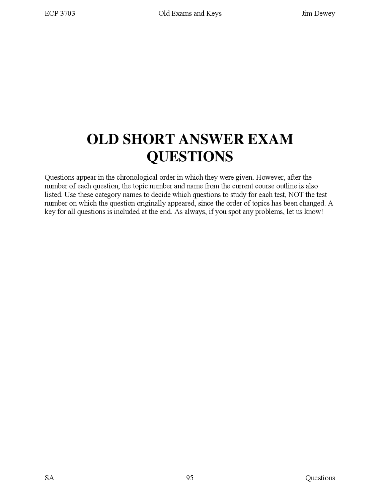 Old Exam And Keys Of Managerial Economics Ecp 3703 Docsity