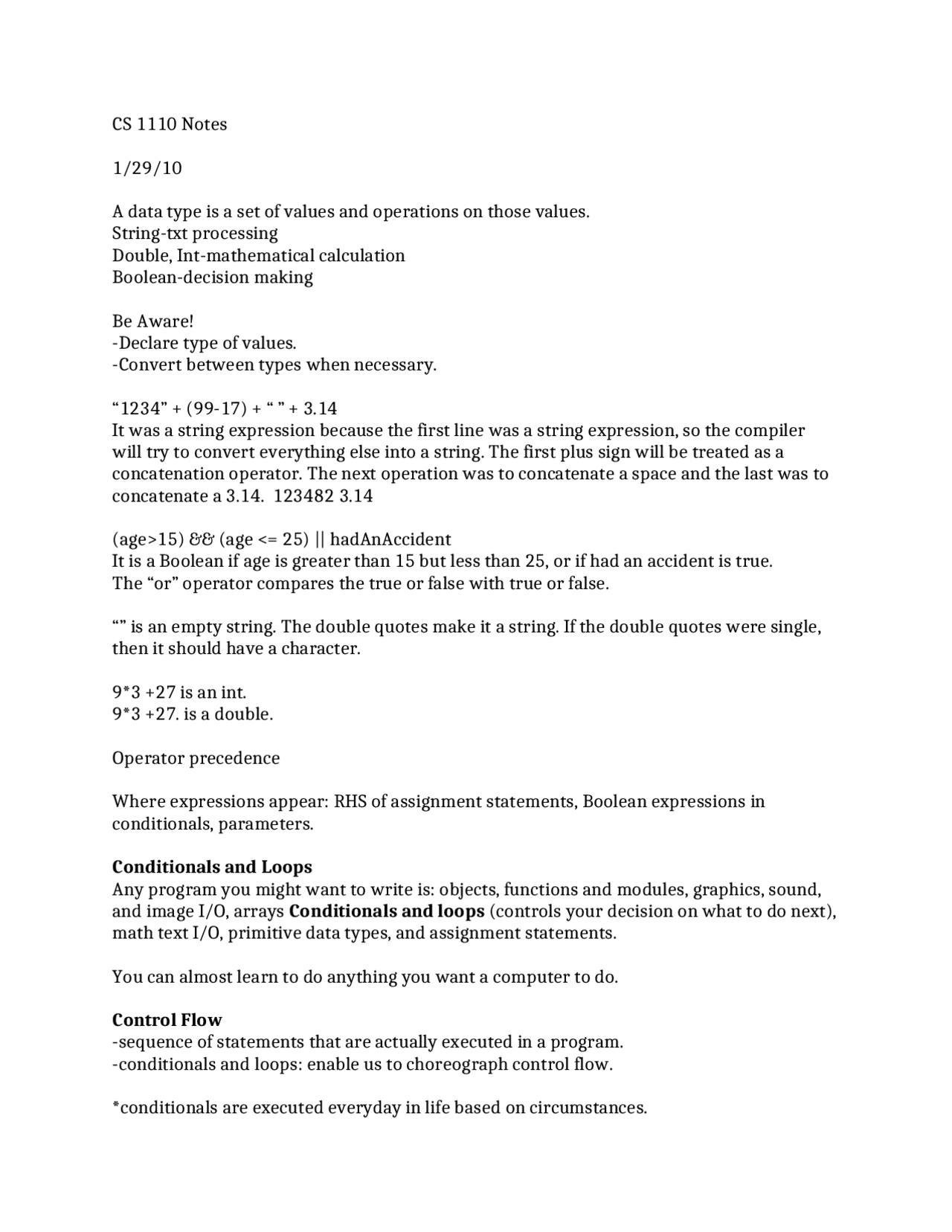 CS 1110 Notes: Data Types, Control Flow, Loops, and Recursion - Prof ...