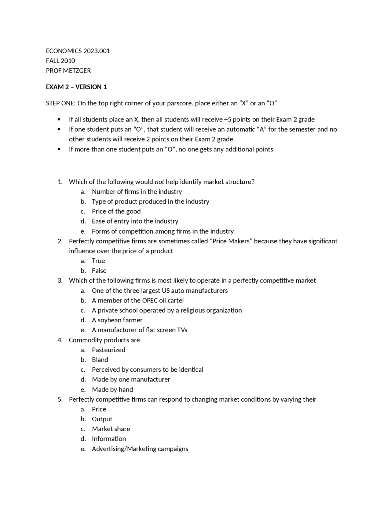 Exam 2 Version A Introductory Microeconomics Eco 2023 Docsity