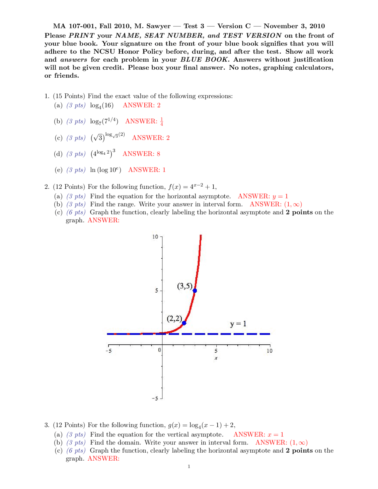 8 Questions With Answers In Exam 3 Precalculus I Ma 107 Docsity
