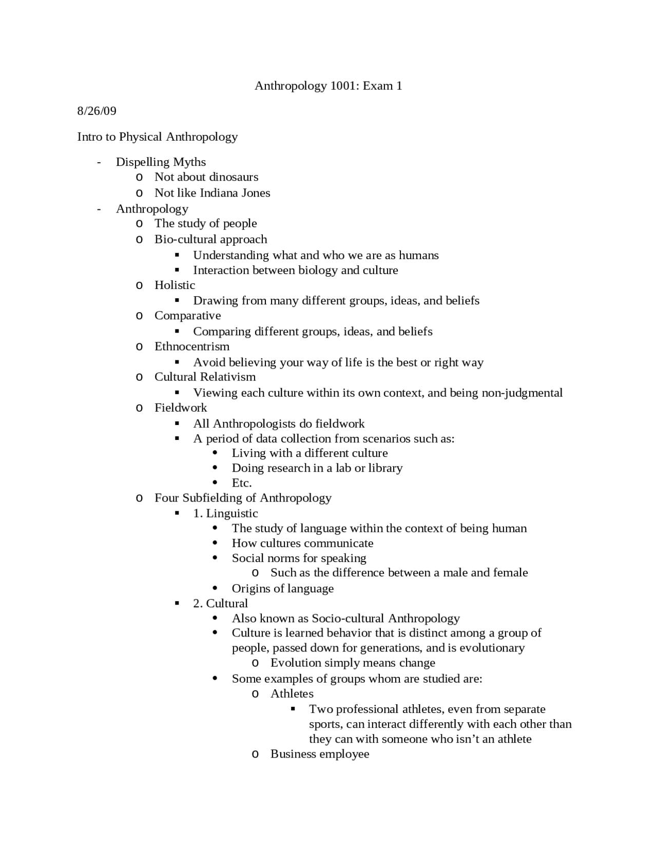 Introduction to Physical Anthropology - Exam 1 | ANTH 1001 - Docsity