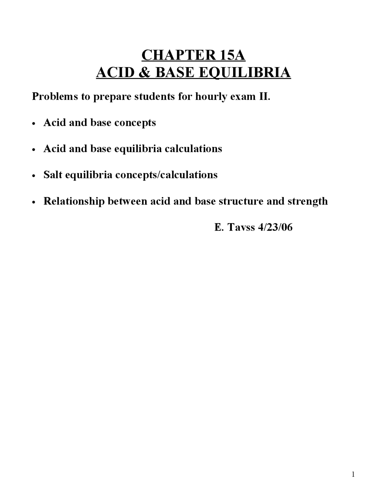 Notes on Acid and Base Equilibria - General Chemistry | 160 162 - Docsity