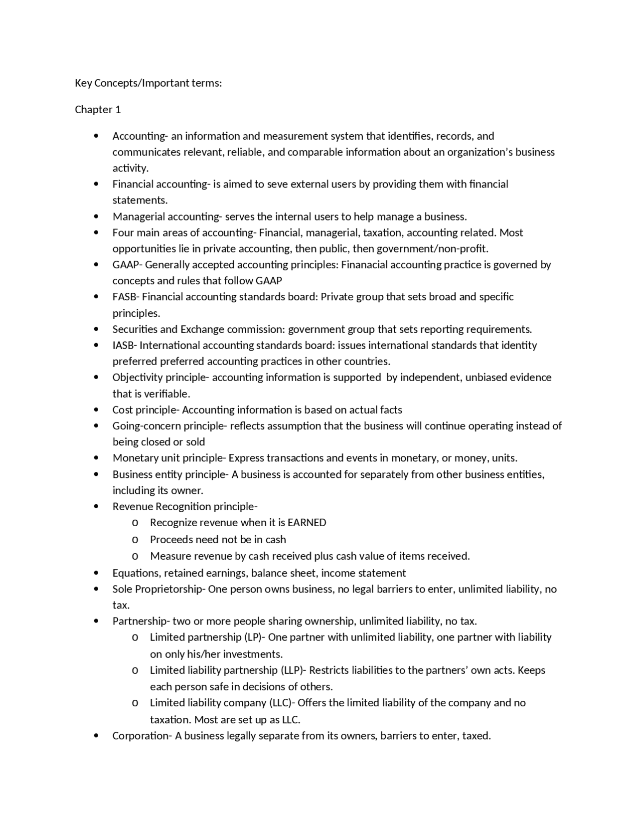 Accounting, Financial Accounting - Test 1 Study Guide | ACCT 2101 - Docsity