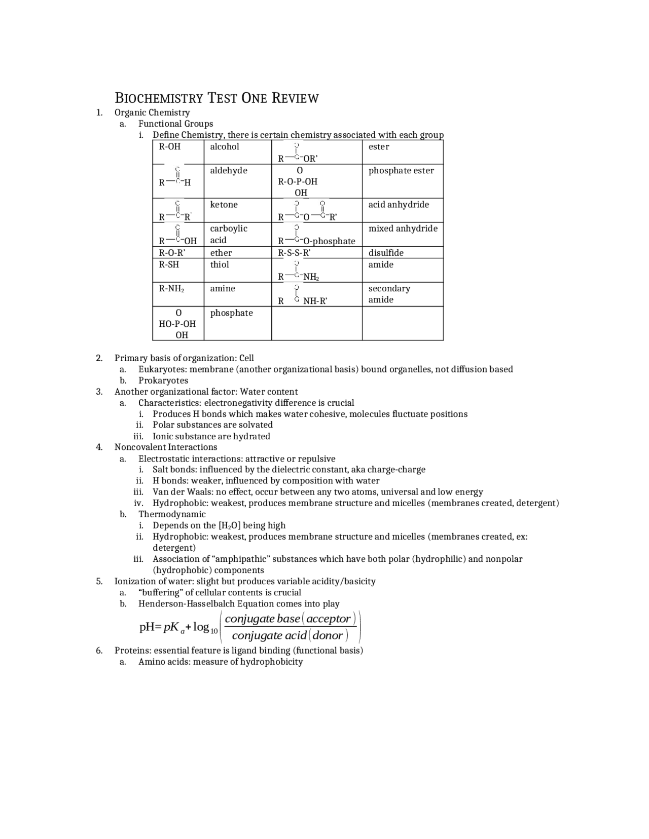 Test 1 Review Introductory Biochemistry And Molecular Biology Bcmb
