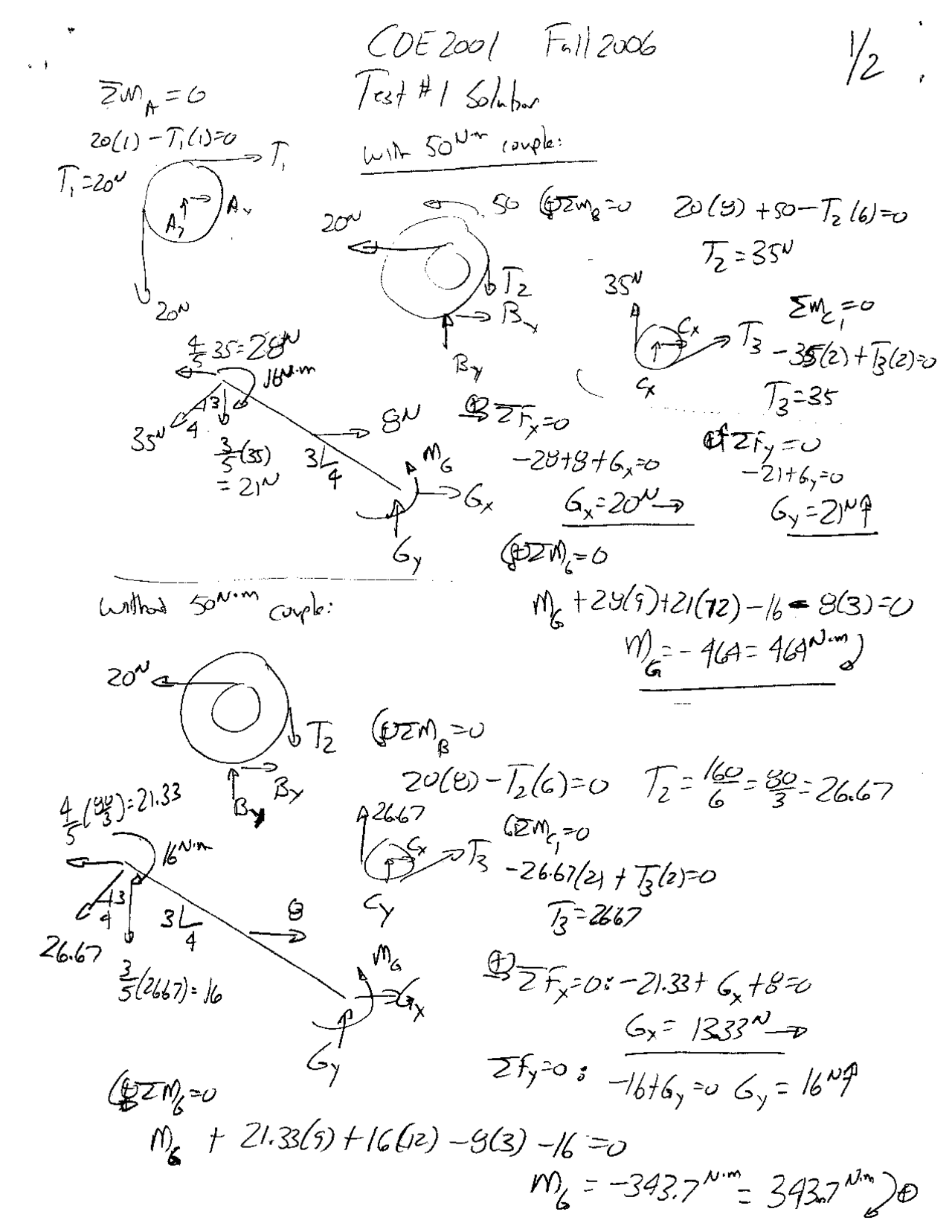 Statics Test 1 Solution Practice Quiz Coe 2001 Docsity