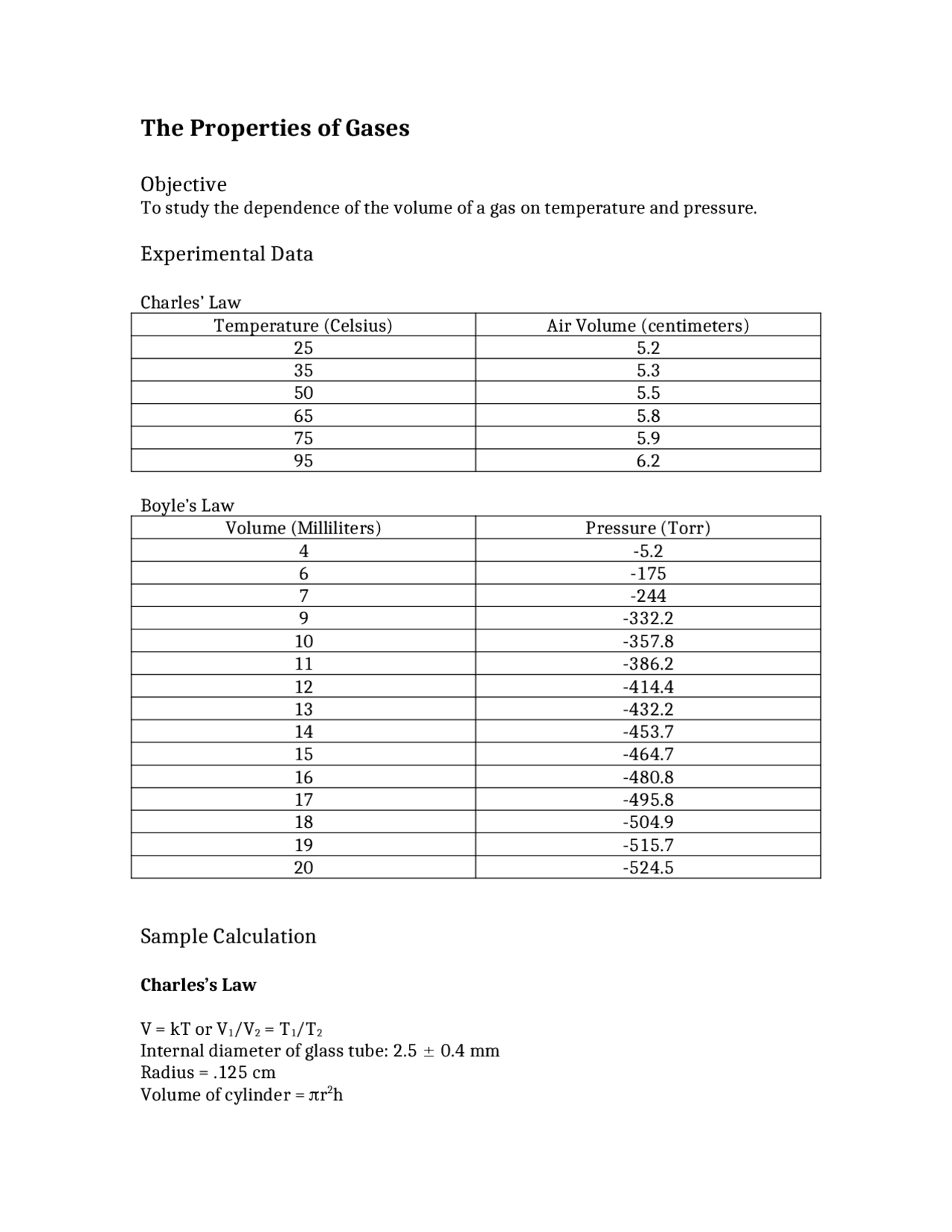 The Properties Of Gases Lecture Notes General Chemistry Lab Chem