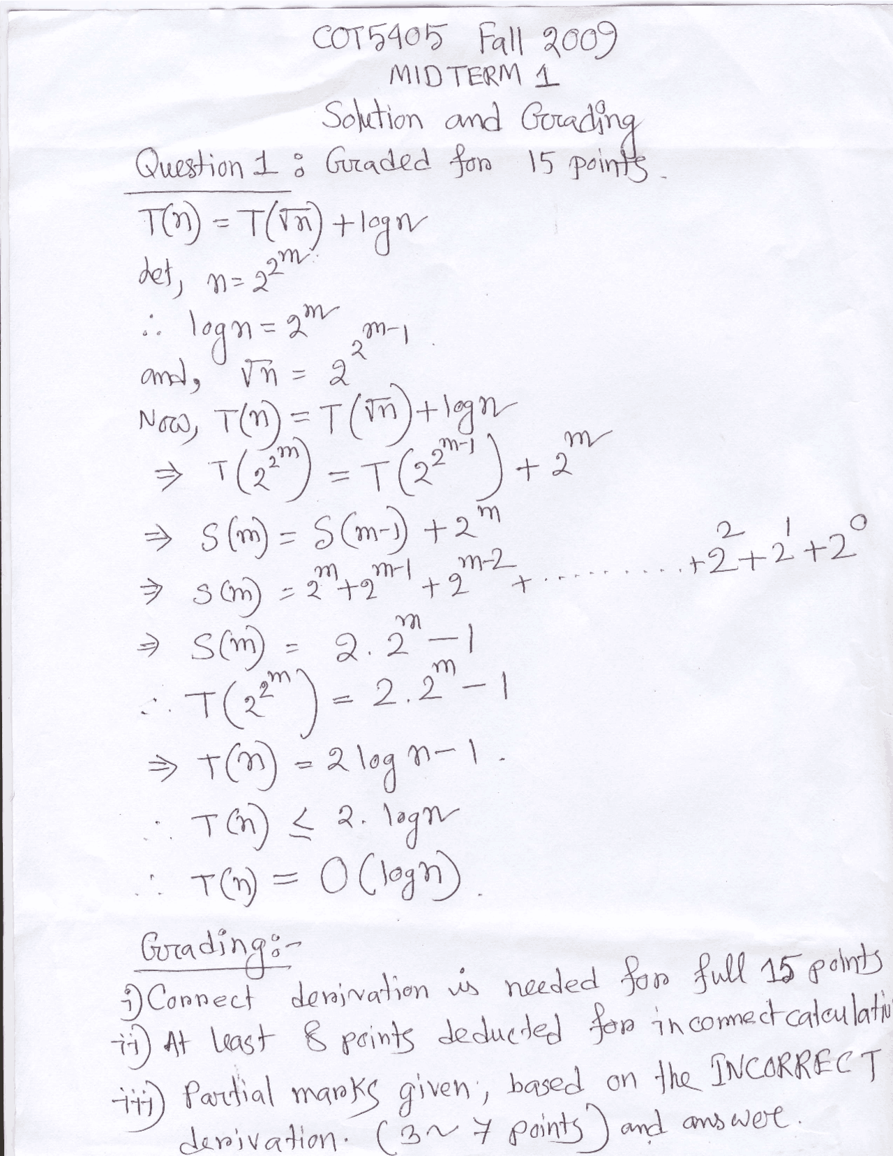 Midterm 1 Handout Solutions Analysis Of Algorithms Cot 5405 Docsity