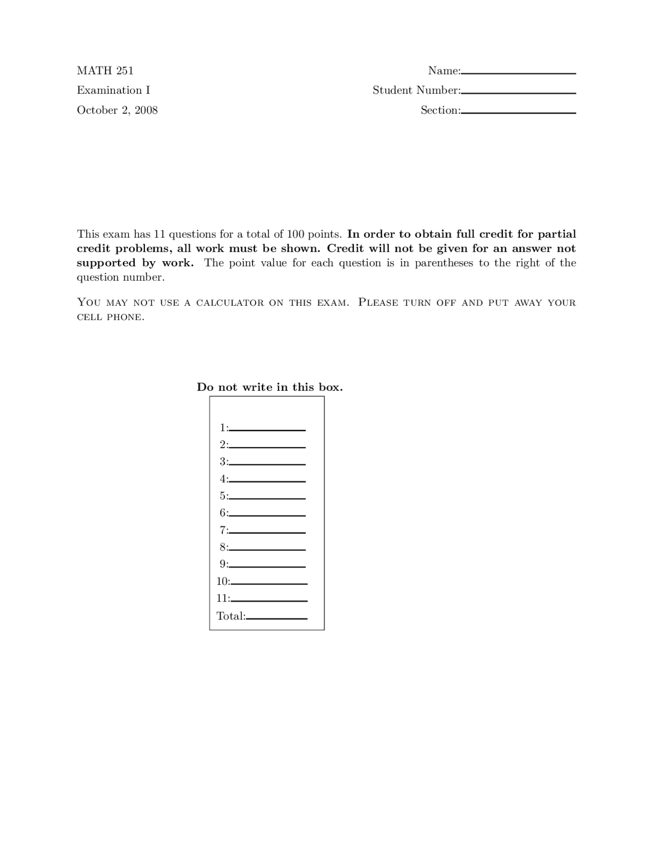 Ordinary And Partial Differential Equations Exam 1 Fall 2008 Math