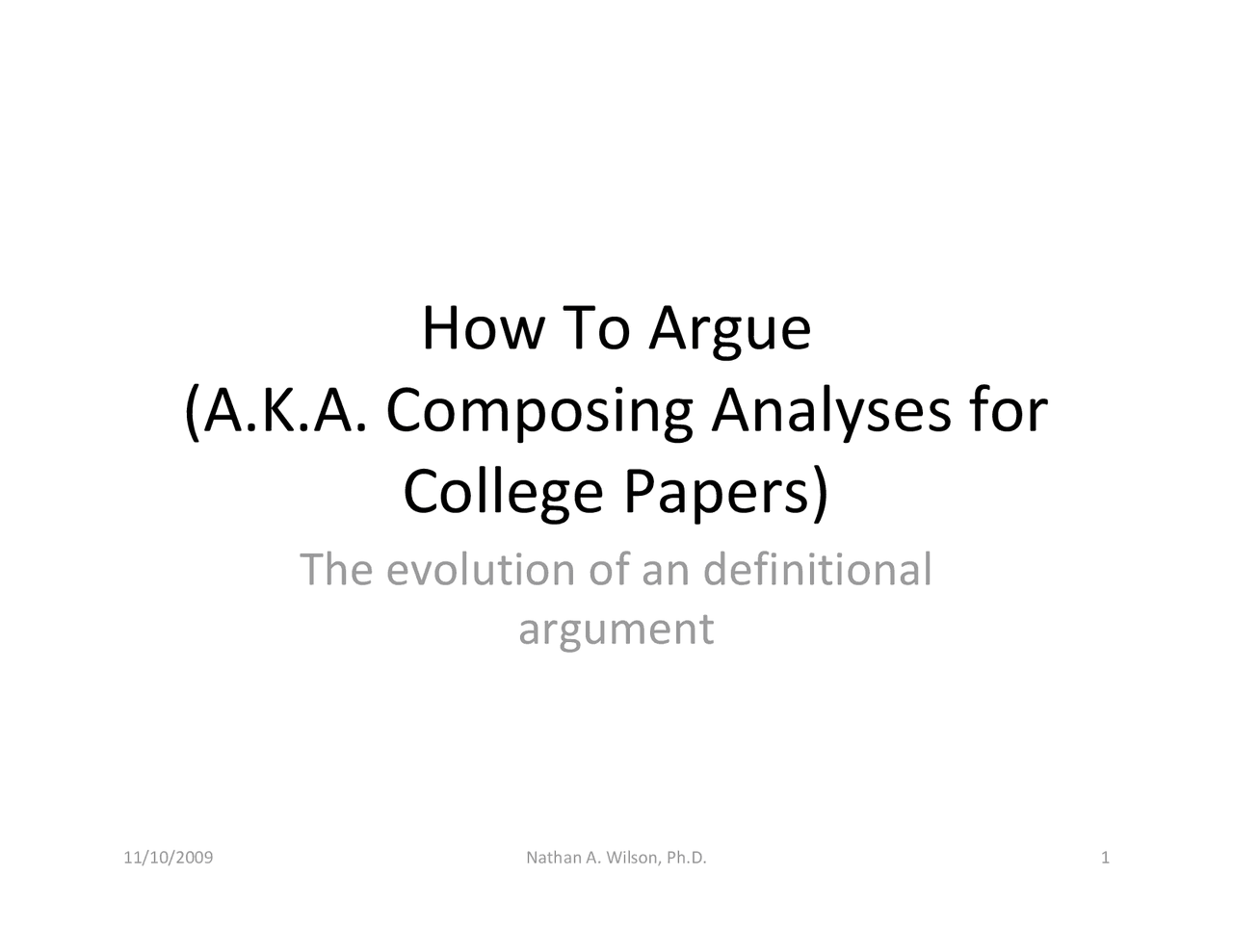Notes on The Evolution of an Definitional Argument | COM 29102 - Docsity