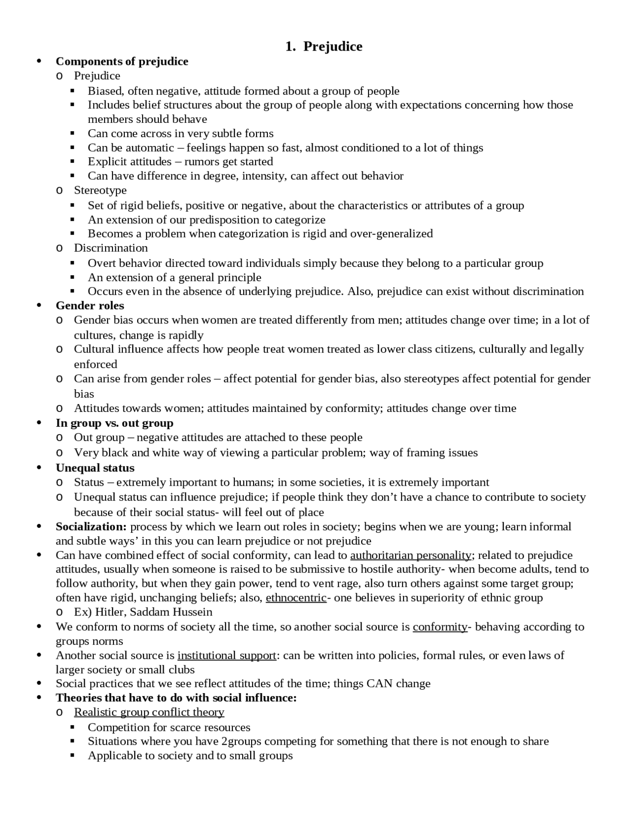 The Components of Prejudice in the Socialization - Final Exam | PSYC ...